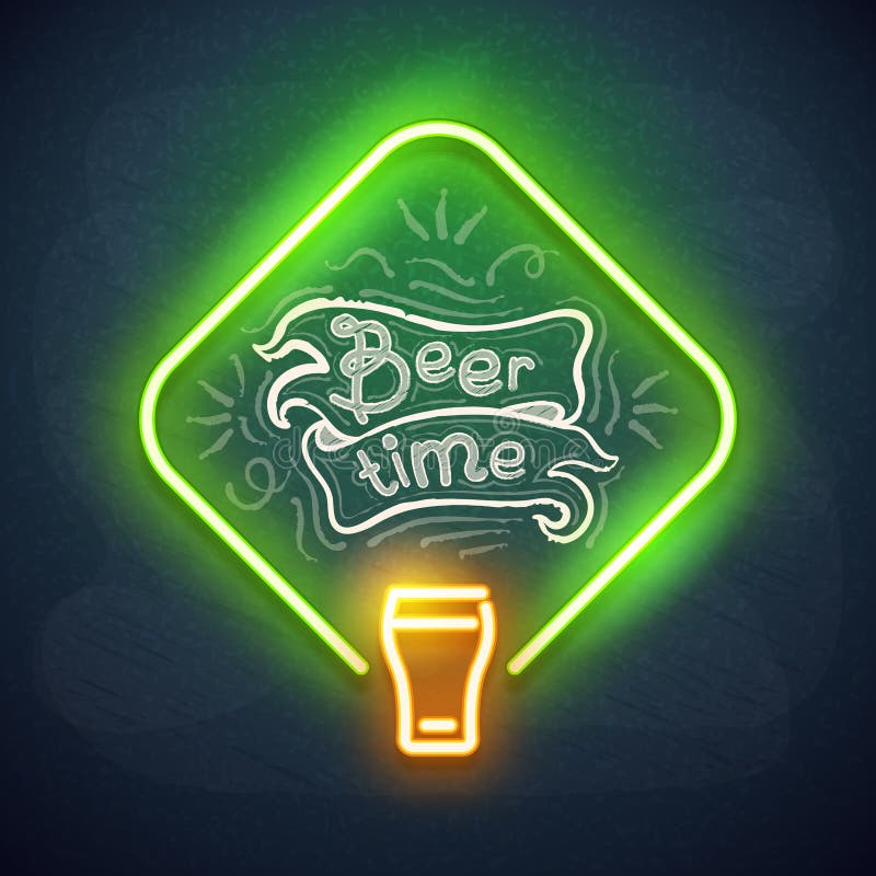 Chalkboard Beer Time with Neon Stock Vector - Illustration of ...
