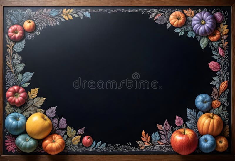 A Chalkboard with a Blackboard with Colorful Fruits Stock Illustration ...