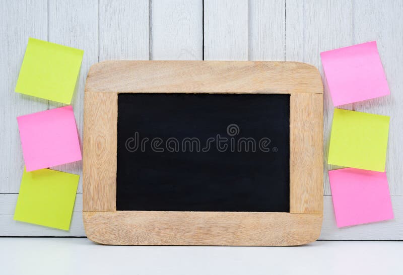 Chalkboard and Blank Sticky Note, Post Note or Post-it on Office Stock ...