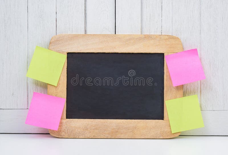 Chalkboard and Blank Sticky Note, Post Note or Post-it on Office Stock ...