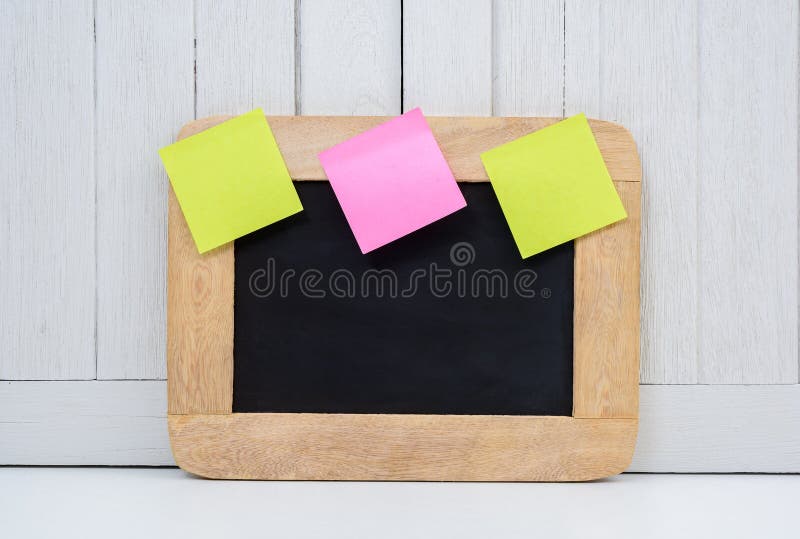 Chalkboard and Blank Sticky Note, Post Note or Post-it on Office Stock ...