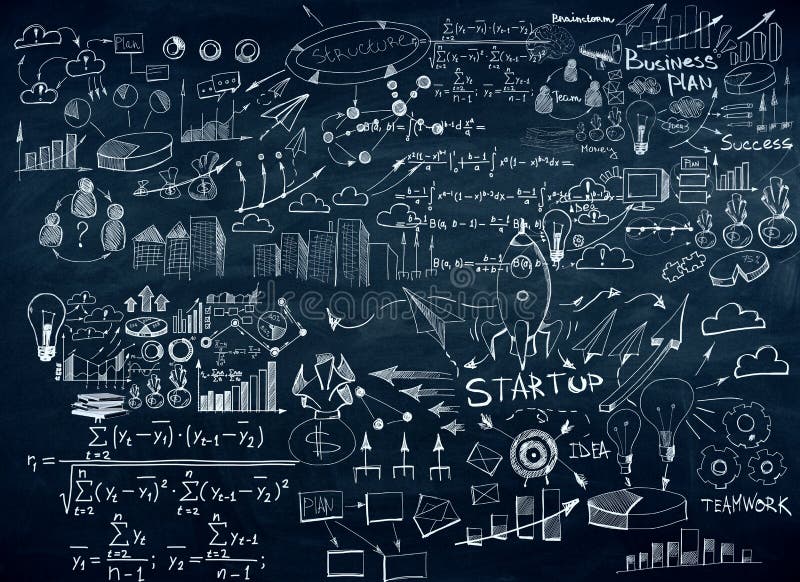 Chalkboard with Business Sketch Stock Illustration - Illustration of ...