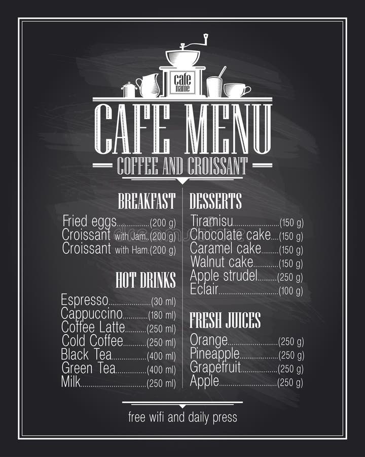Chalkboard Cafe Menu List Design with Dishes Name. Stock Vector ...