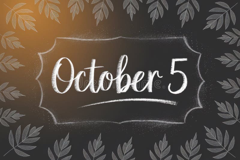 Chalkboard Calendar Display of October 5 with Leaf Border Design Stock ...