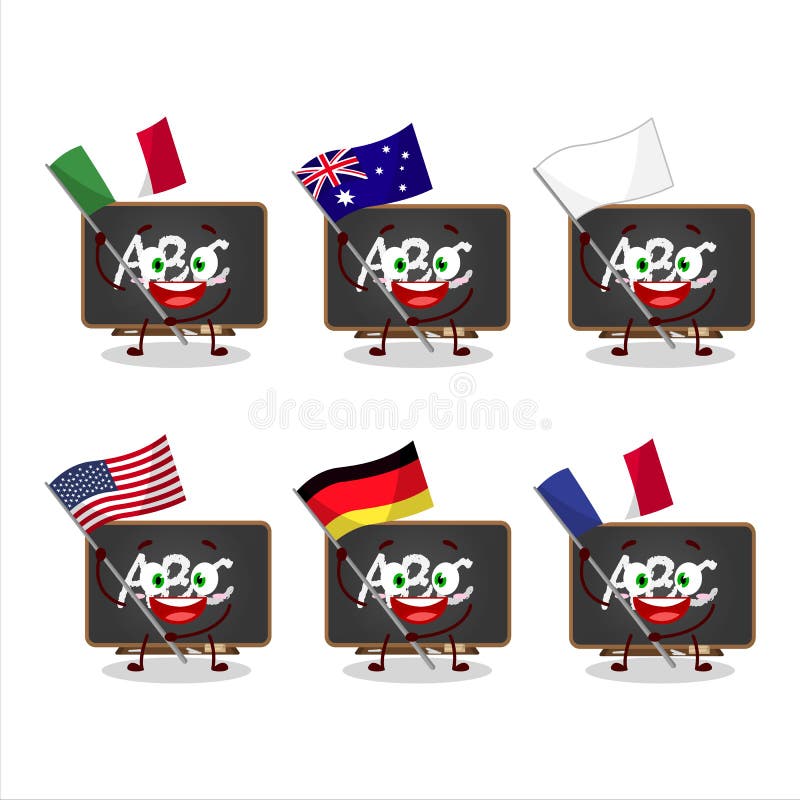 Chalkboard Cartoon Character Bring the Flags of Various Countries Stock ...