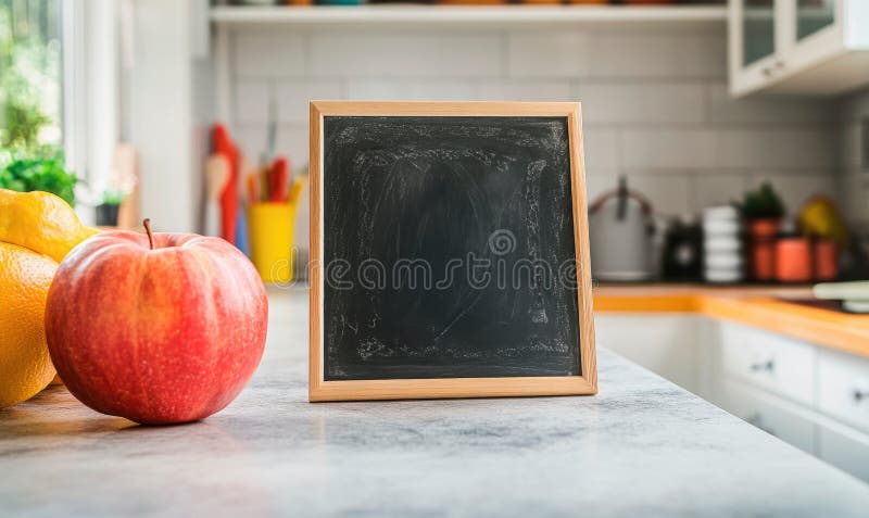 Chalkboard in the Center of a Countertop, Decorated with Autumn Leaves ...
