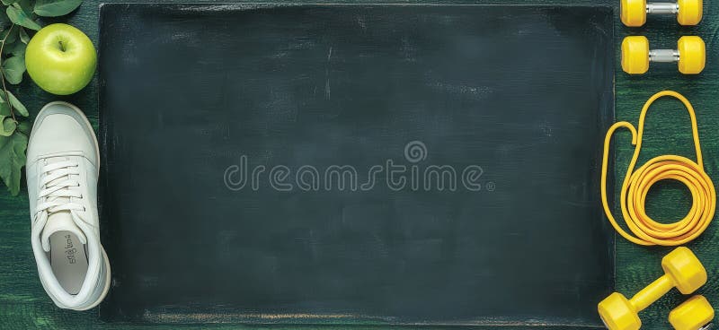A Chalkboard with a Circle of Various Exercise Equipment Stock Image ...
