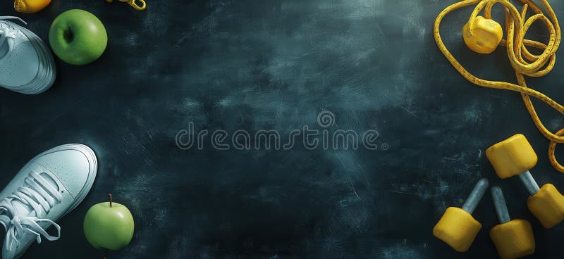 A Chalkboard with a Circle of Various Exercise Equipment Stock Image ...