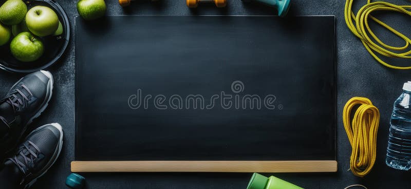 A Chalkboard with a Circle of Various Exercise Equipment Stock Image ...