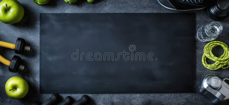 A Chalkboard with a Circle of Various Exercise Equipment Stock Image ...