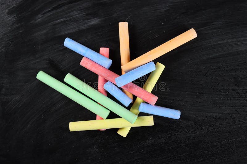 Chalkboard with Colored Crayons for Drawing. Copy Space Stock Image ...