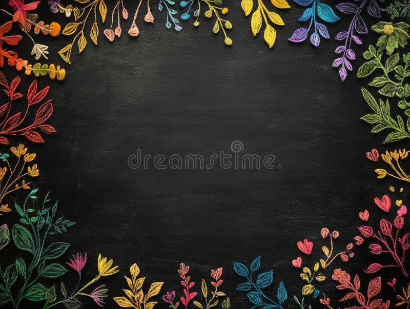 Chalkboard with Colorful Floral Border and Empty Space in Center. Stock ...