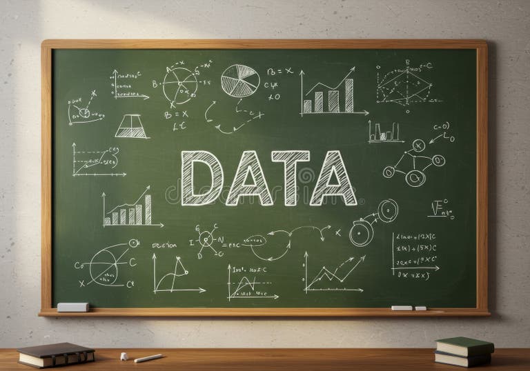 A Chalkboard Covered in Data-related Graphs and Charts Visually ...