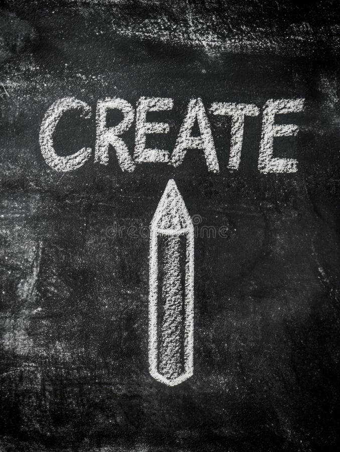 Chalkboard with Create and Pencil Drawing in White Chalk. Stock Photo ...