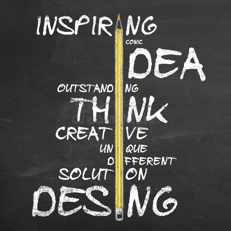 Chalkboard with Creative Design Idea Words Stock Illustration ...