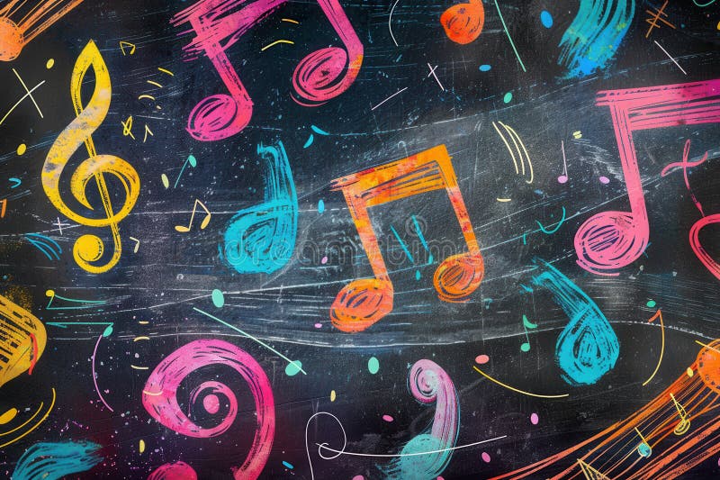 A Chalkboard Decorated with Lively Brushstrokes and Various Musical ...