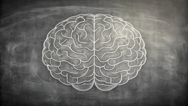 Chalkboard Depiction of a Human Brain a Simple Line Drawing ...