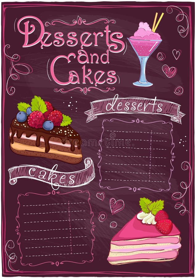 Chalkboard Desserts and Cakes Menu. Stock Vector - Illustration of ...