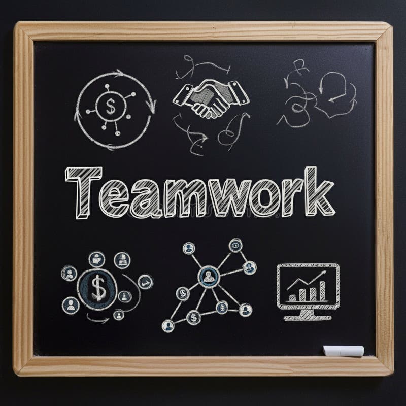 Chalkboard Displaying the Word "Teamwork" Surrounded by Hand-drawn ...
