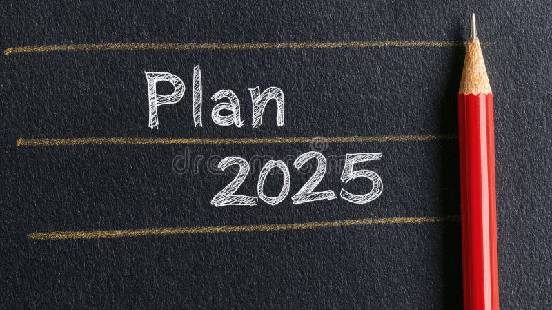 A Chalkboard Displaying the Words Plan 2025 with a Red Pencil ...
