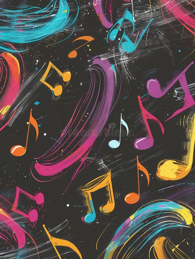 The Chalkboard Displays an Array of Colorful Brushstrokes and Musical ...