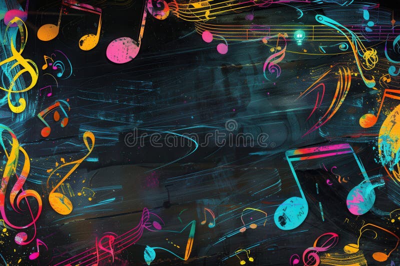 A Chalkboard Displays Bright Brushstrokes Intertwining with Musical ...