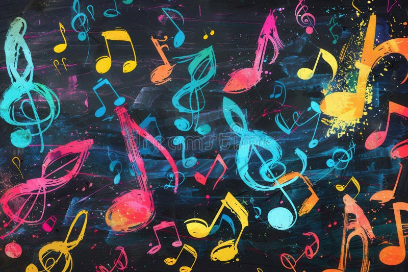 A Chalkboard Displays a Dynamic Mix of Bright Brushstrokes and Musical ...