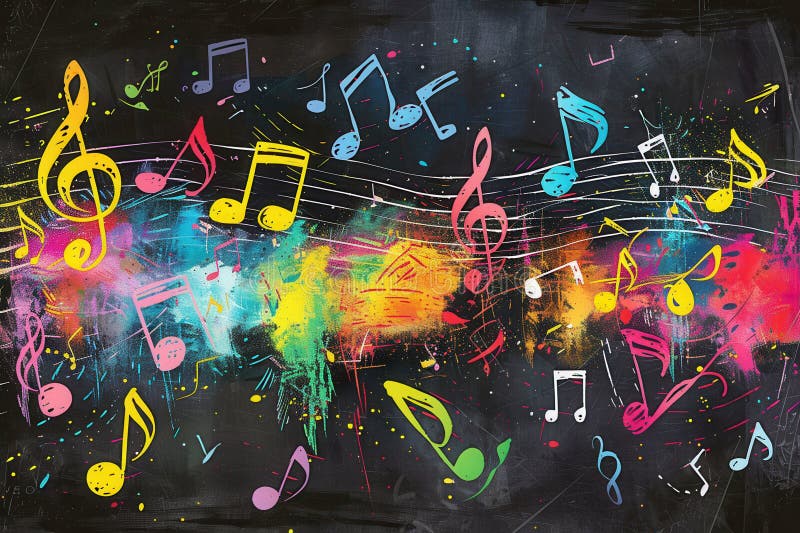 A Chalkboard Displays Lively Brushstrokes Intertwined with Musical ...