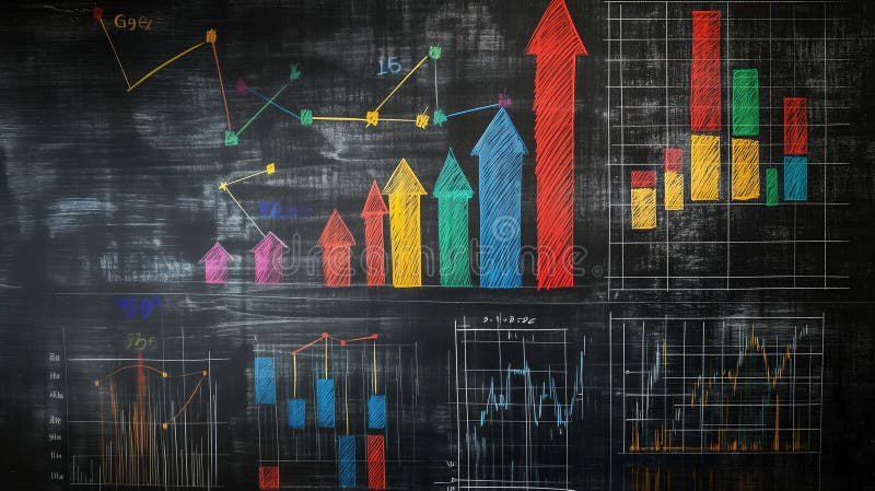 Colorful Chalkboard Graphs Illustrating Data Trends and Comparisons ...