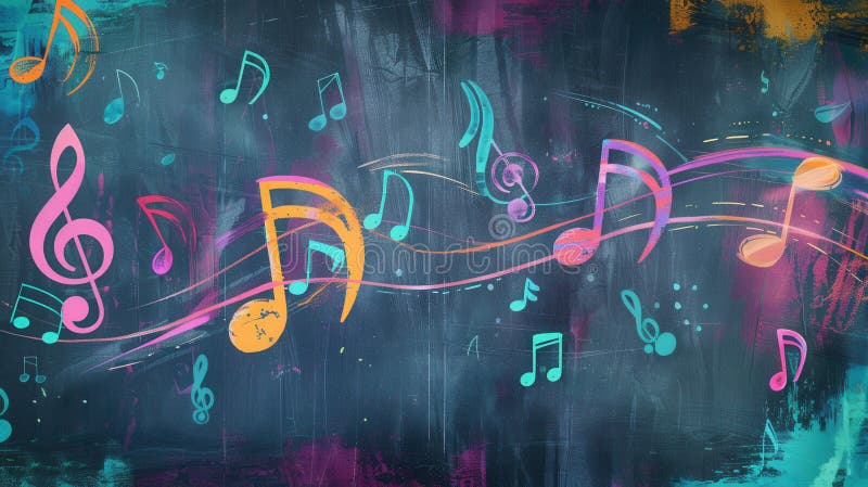 A Chalkboard Displays Vibrant Brushstrokes and Musical Notes ...