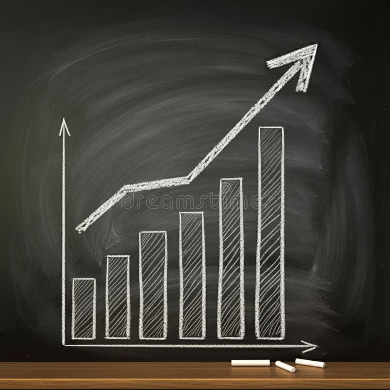AI-Generated Image: Chalkboard Drawing of Bar Graph with Upward Arrow ...