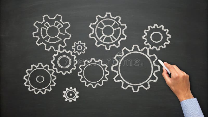 Chalkboard Drawing Interlocking Gears Teamwork Concept Stock Illustration - Illustration of ...