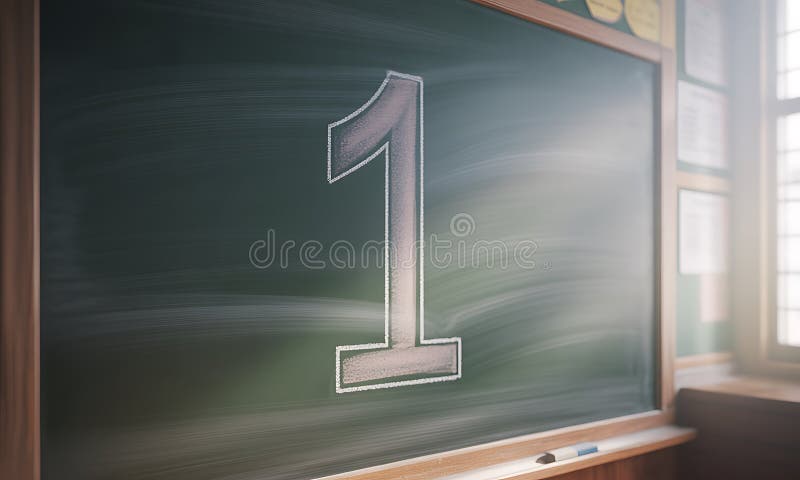 Chalkboard Drawing of the Number One in Classroom Environment Stock ...