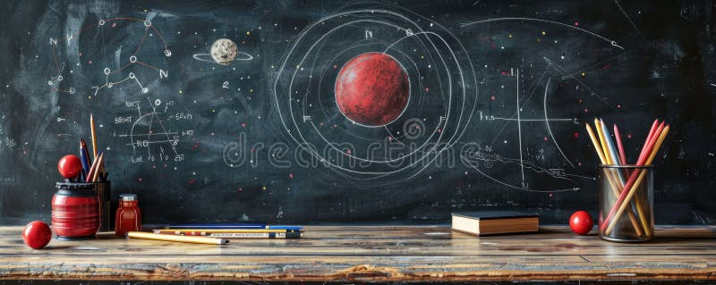 Chalkboard Drawing of a Planet in Orbit, Space Exploration Illustration ...