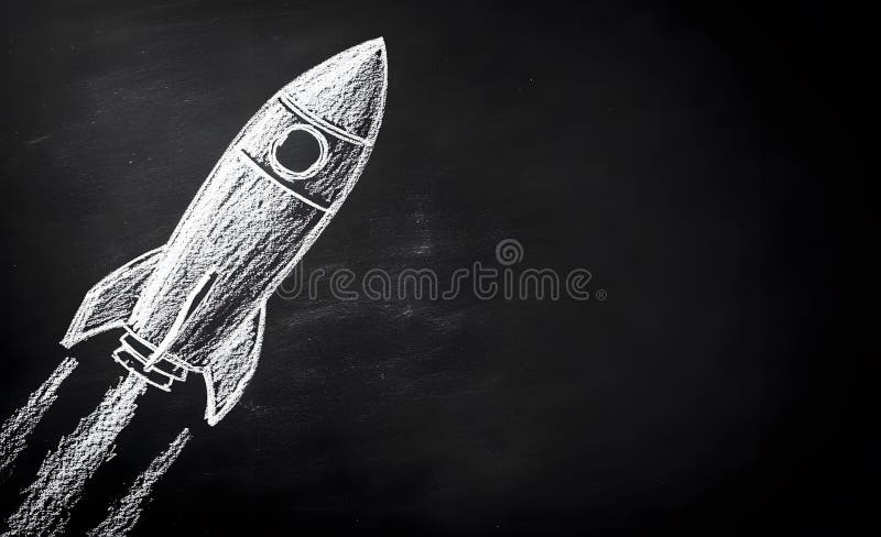 Chalkboard Drawing of Rocket Launching into Space Stars Concept Stock ...