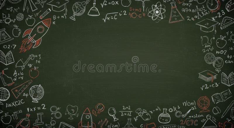 Chalkboard Drawing of Various Sciences Elements and Formulas Background ...