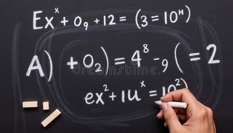 Chalkboard Equations Illuminated in Empty Lecture Hall, Academic Focus ...