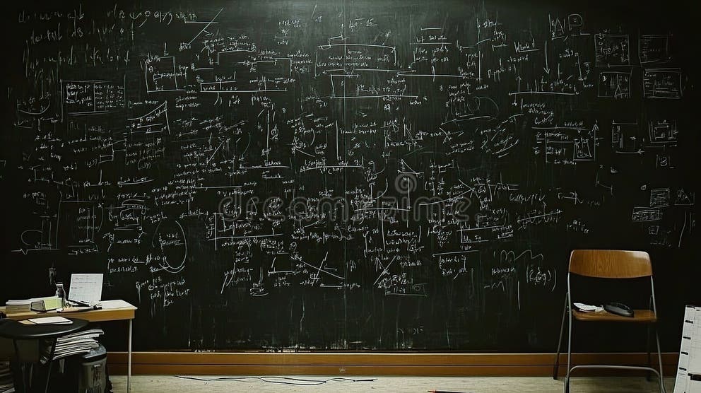 Chalkboard Equations, Office, Problem-solving, Cluttered Desk ...