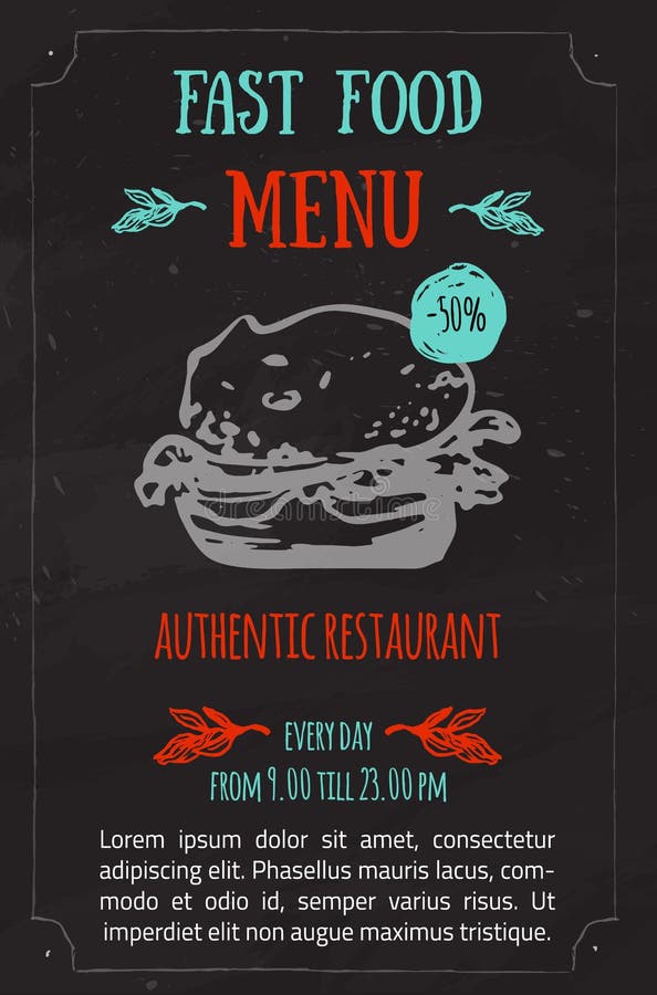 Fast Food Hand Drawn Menu Vector Illustration. Template Design for ...