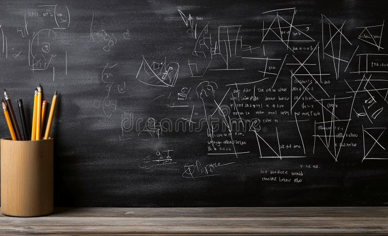 Chalkboard Filled with Complex Mathematical Equations and Sketches ...