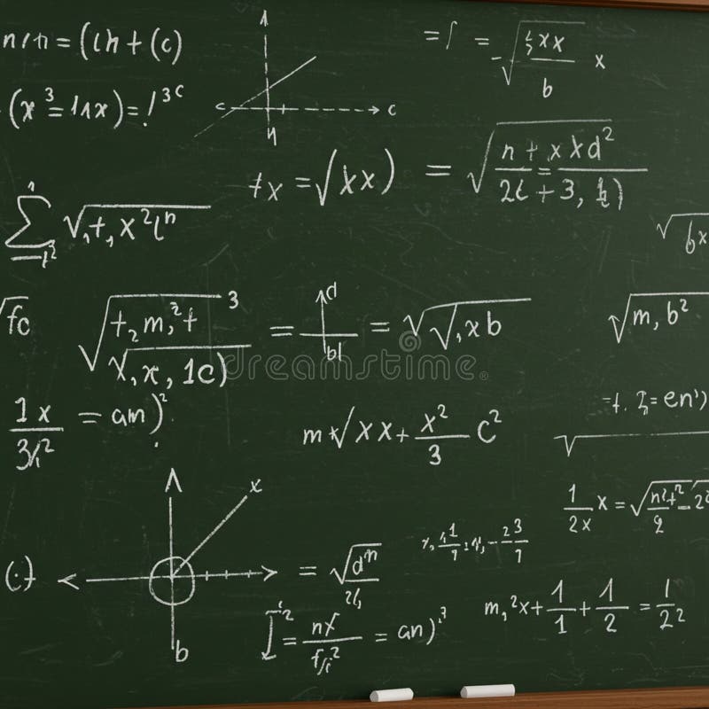 A Chalkboard is Filled with Handwritten Mathematical Equations and ...