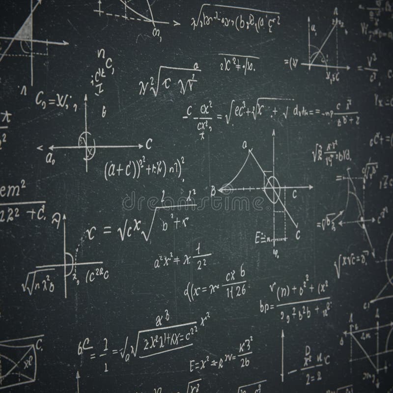 Chalkboard Filled with Mathematical Equations and Graphs. Complex ...