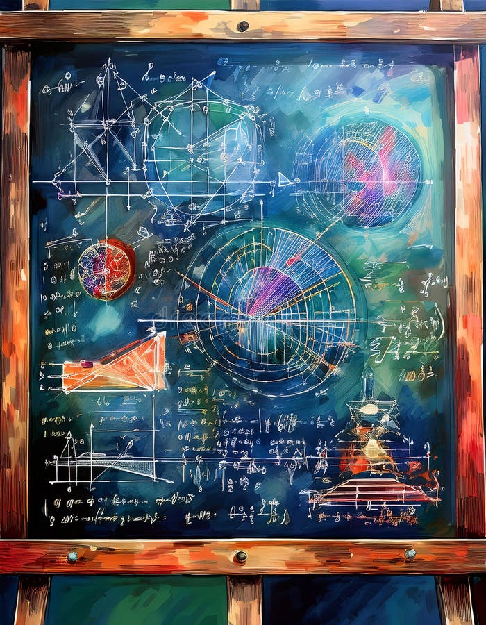A Chalkboard Filled with Mathematical Equations and Graphs, Including a ...