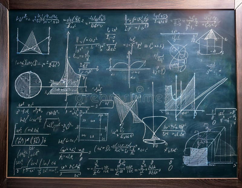 A Chalkboard Filled with Mathematical Equations and Graphs, Including a ...