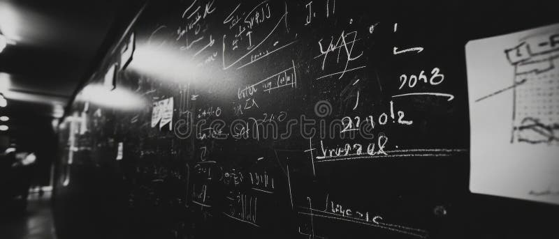 Chalkboard Filled with Notes and Calculations in an Educational Setting ...