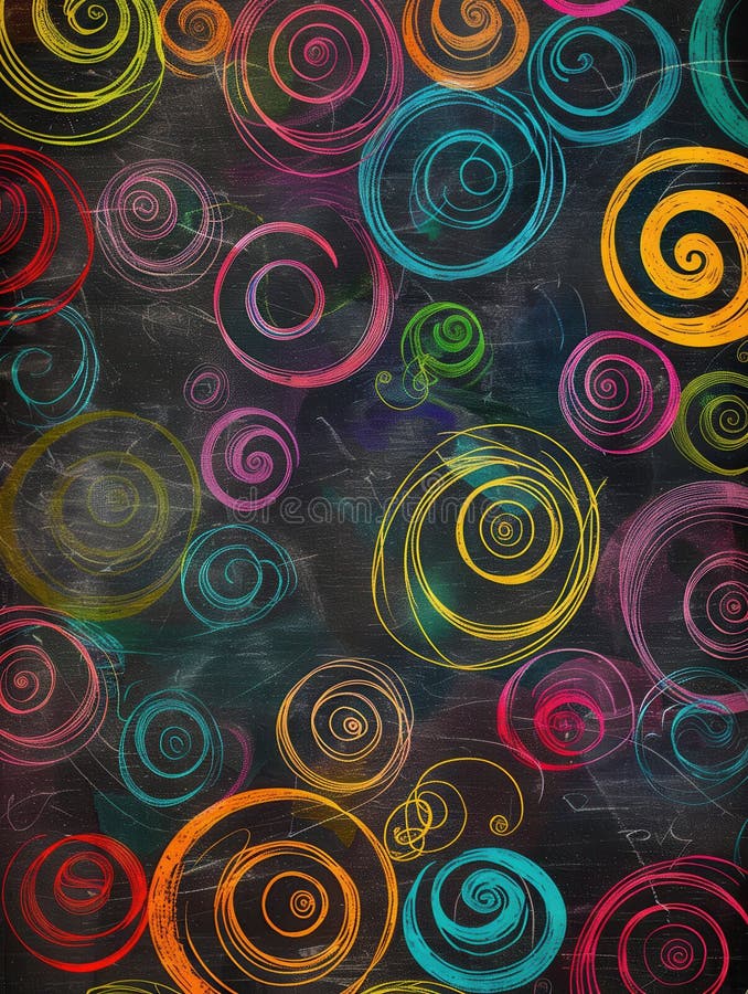 A Chalkboard is Filled with Vibrant Spirals and Abstract Shapes ...