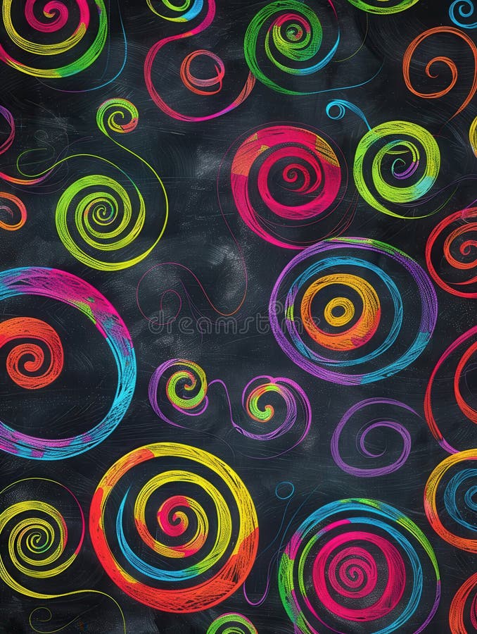 A Chalkboard is Filled with Vibrant Spirals and Abstract Shapes ...