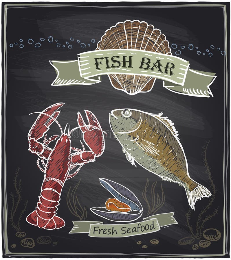 Chalkboard Fish Bar Hand Drawn Illustration. Stock Vector ...