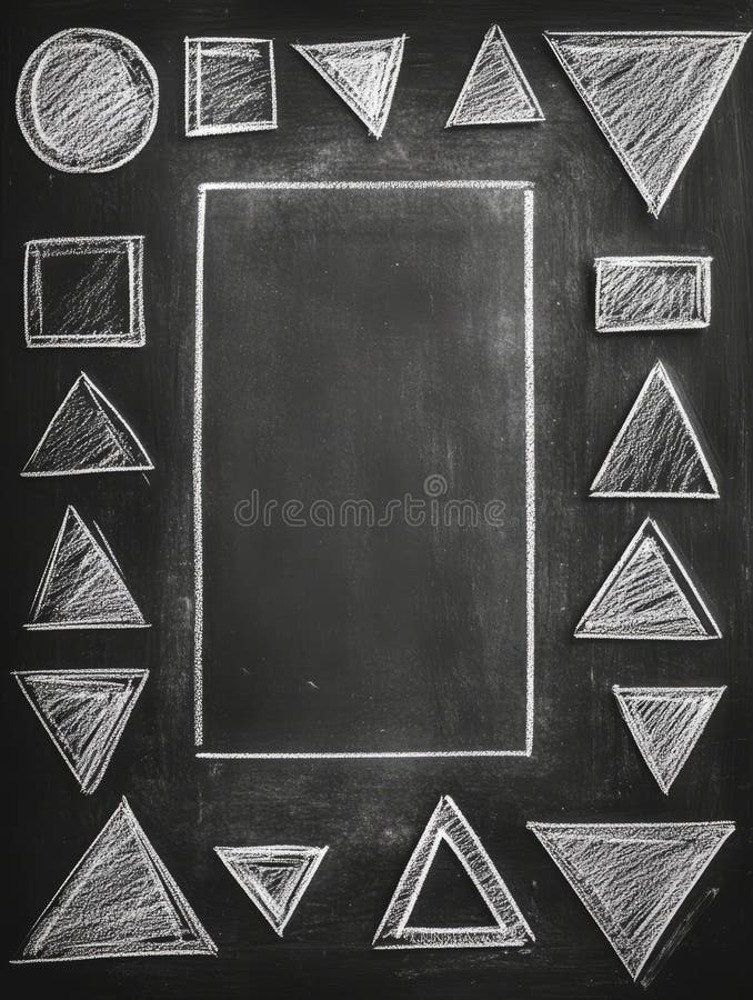 Chalkboard with Geometric Shapes and Empty Rectangle Center. Stock ...