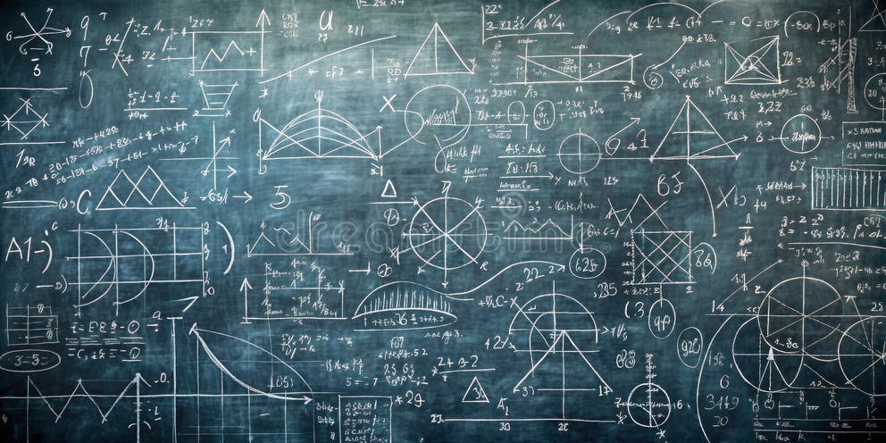 Chalkboard with Geometric Shapes, Equations, and Functions, Chalkboard ...